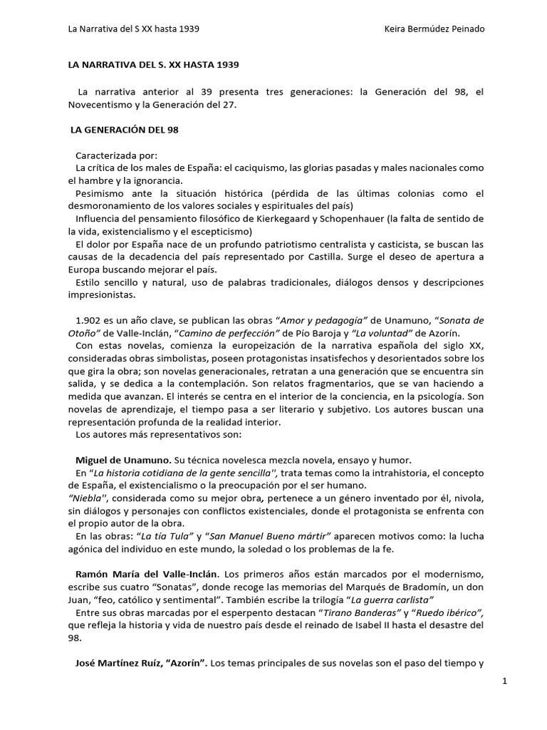 La Narrativa Del S.XX | PDF | Novelas | Existencialismo