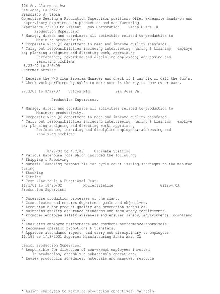 Production Supervisor | PDF | Supervisor | Performance Appraisal