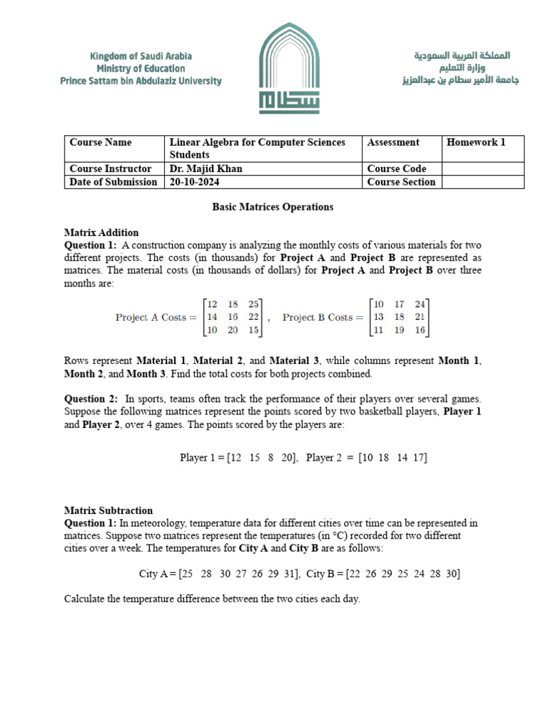 Homework 1 | PDF | Matrix (Mathematics) | Mathematical Physics