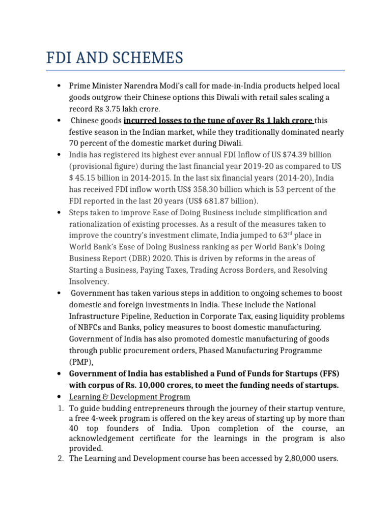Fdi and Schemes | PDF