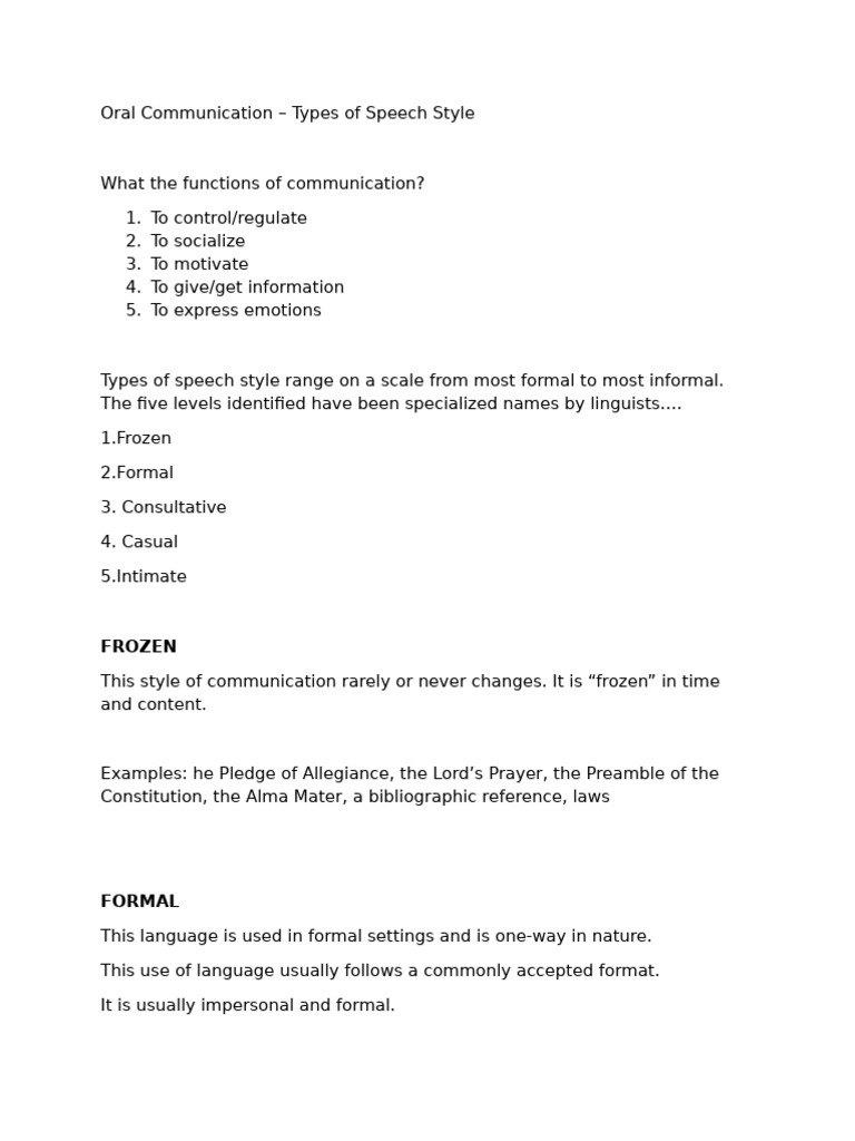 Types of Speech Styles Explained | PDF