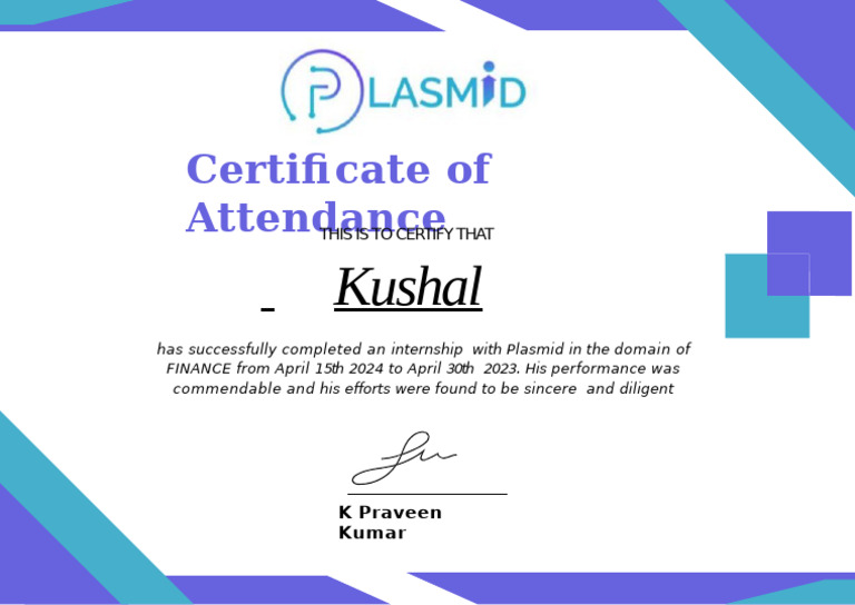 Plasmid Internship Certificate | PDF