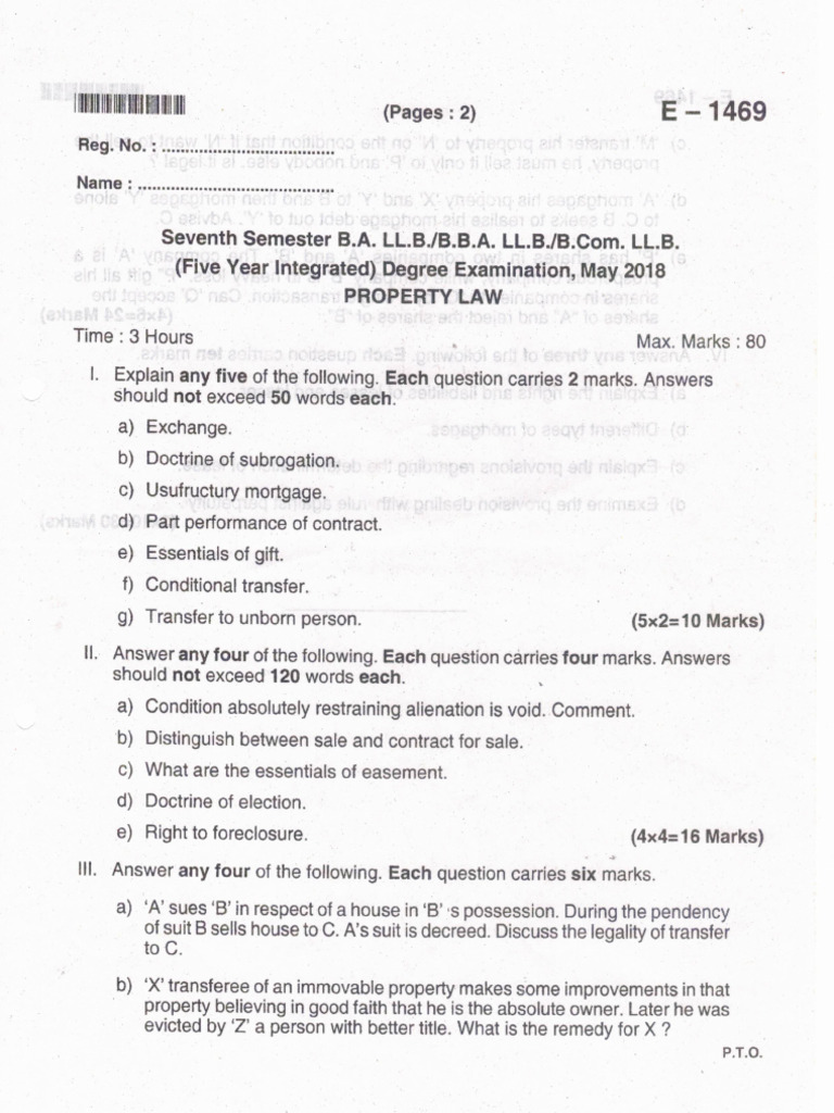 Property BA BBA BCom May 2018 VII Sem3 | PDF