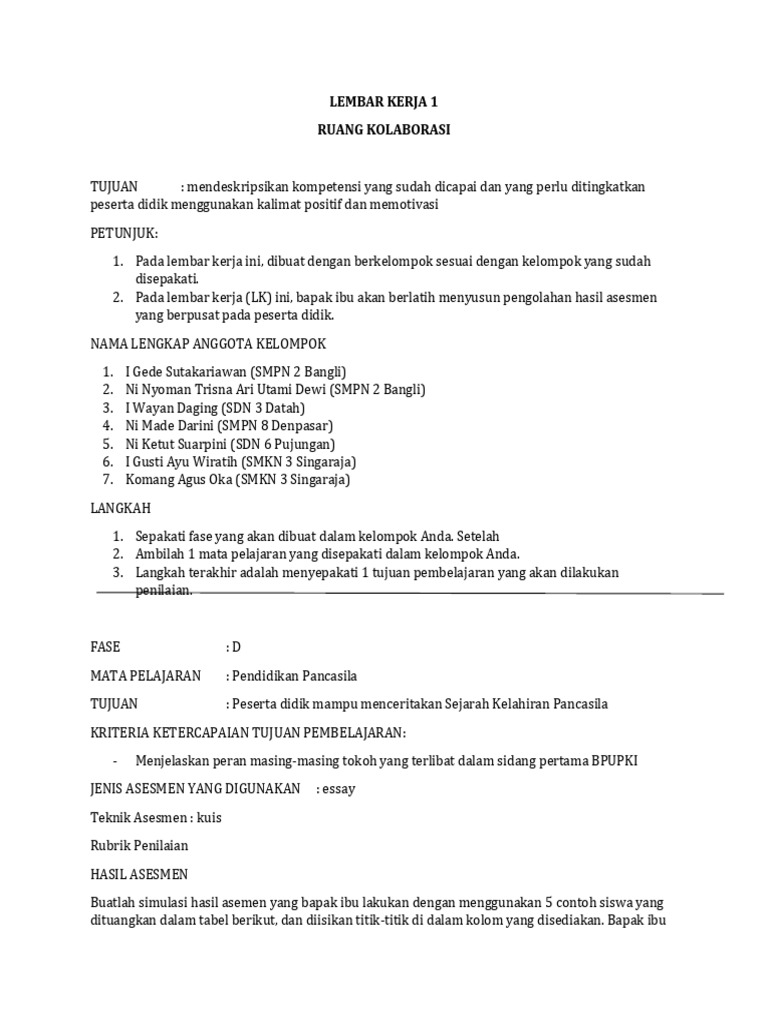 Ni Ketut Suarpini - SD 6 Pujungan Tabanan - Kelompok 1 - LEMBAR KERJA PELAPORAN HASIL ASESMEN ...