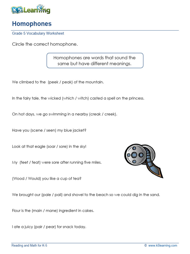 Grade 5 Homophones 2 | PDF
