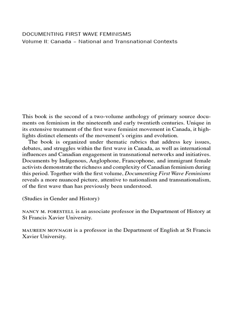 First Wave Feminism in Canada: Contexts | PDF | Feminism | Gender Studies
