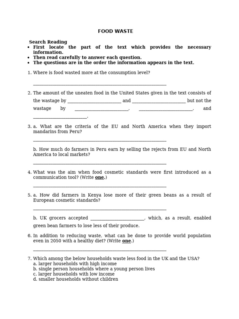 FOOD WASTE SR Qs Kopyası | PDF | Vegetables | Agriculture