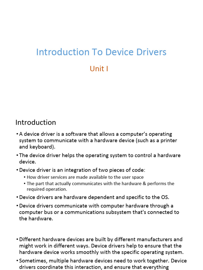 Unit 1 Introductiontodevicedrivers Pdf Device Driver Kernel