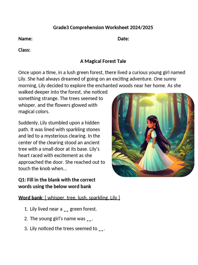 Grade3 Comprehension Worksheet 2024 | PDF | General Fiction