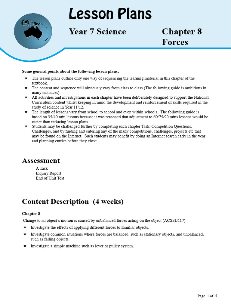 Year 7 Science: Forces Lesson Plans | PDF | Force | Science
