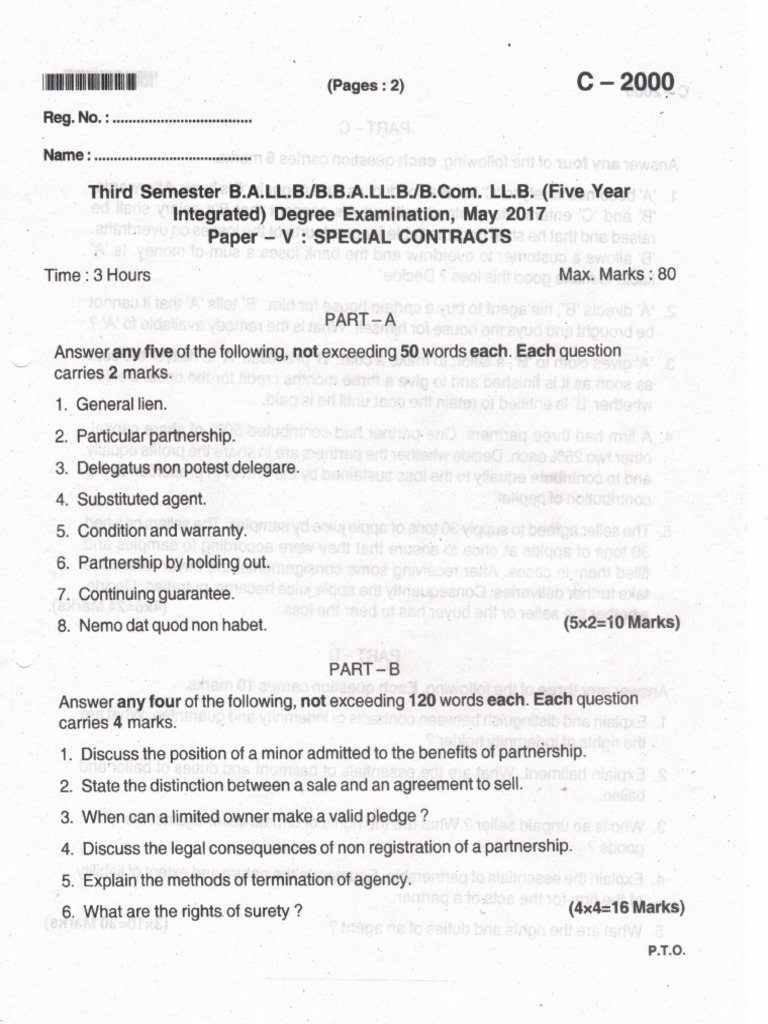 Contracts BA BBA BCom May 2017 III Sem3 | PDF