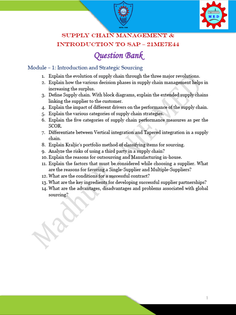 SCM-SAP Assignment Questions - M1 | PDF