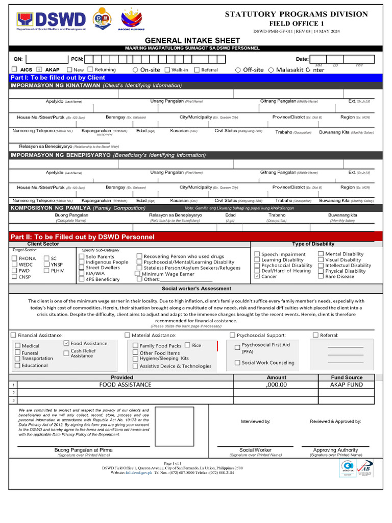 AICS AKAP Form GIS | PDF
