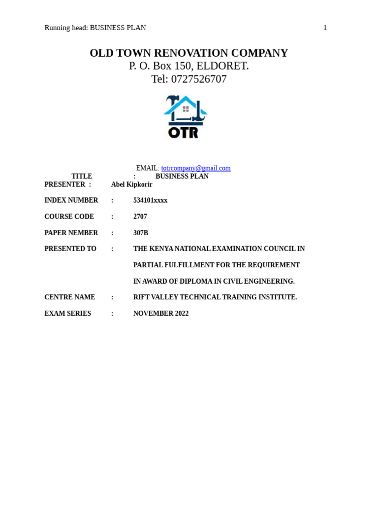 OTR Business Plan - Docx Autosaved | PDF | Employment | Strategic ...