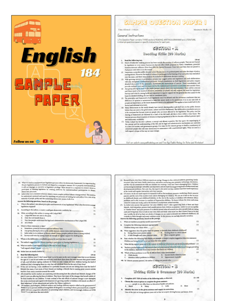 PadleAkshay 99% English Sample Paper-1 (2) (3 Files Merged) | PDF