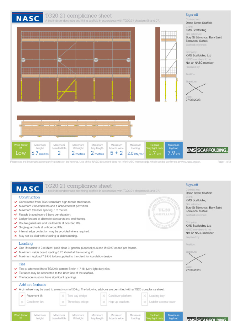 TG20:21 Scaffold Compliance Sheet | PDF | Scaffolding