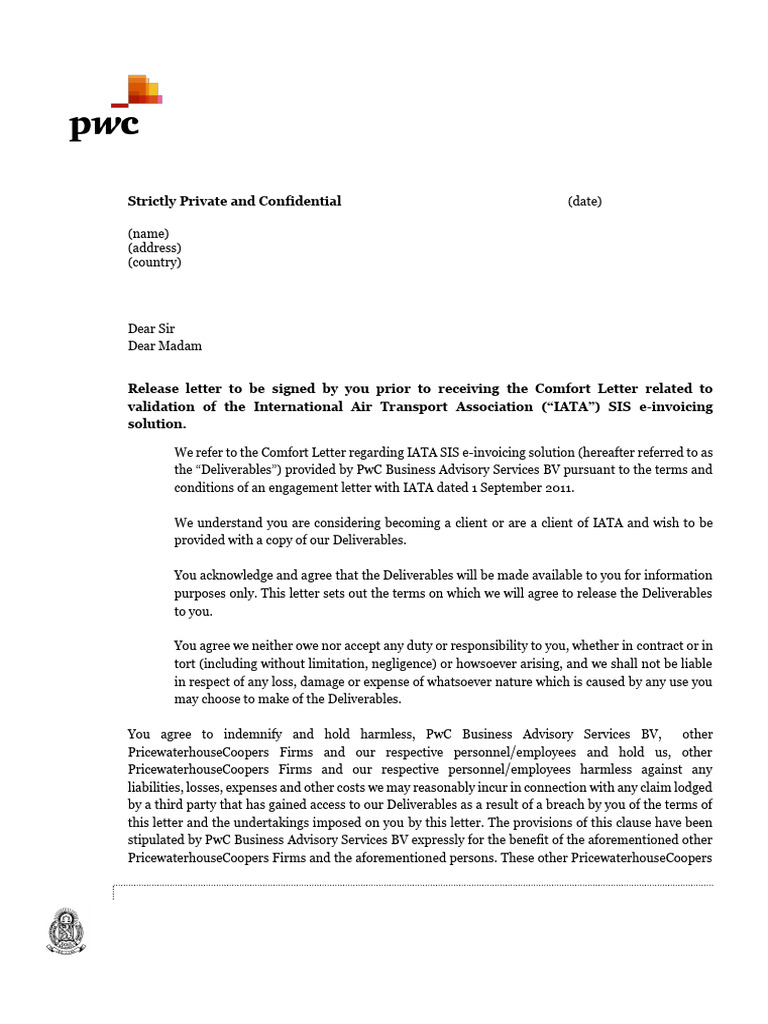 IATA SIS E-Invoicing Release Letter | PDF | Indemnity | Legal Liability