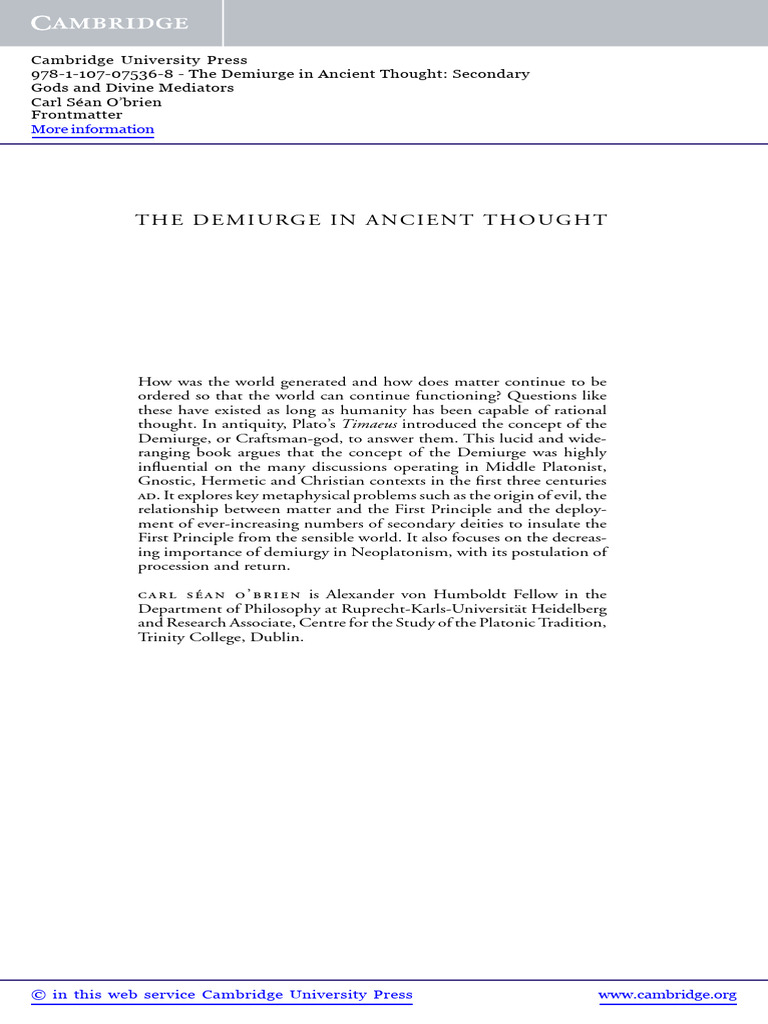 Demiurge in Ancient Thought - University of Cambridge | PDF | Logos ...