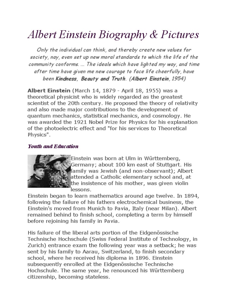 Albert Einstein Biography | PDF | Albert Einstein | Quantum Mechanics
