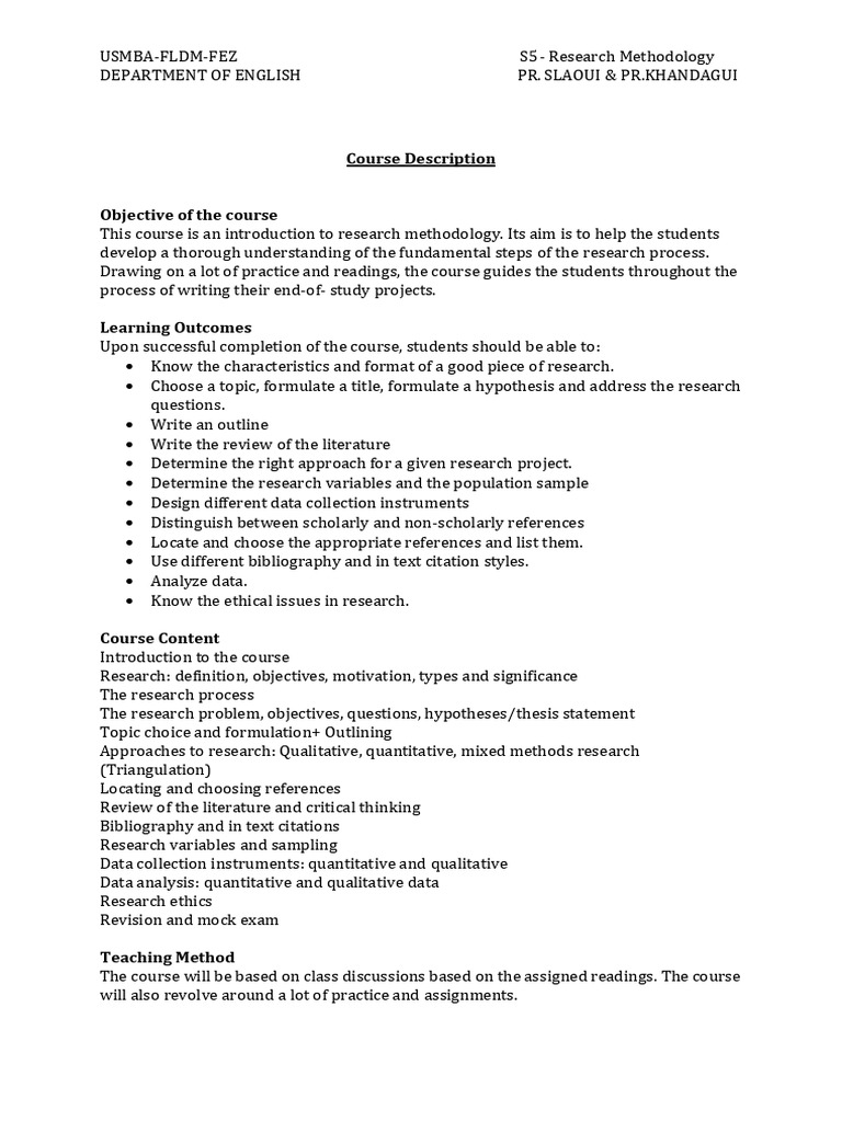Research Methodology Course Overview | PDF | Methodology | Qualitative ...