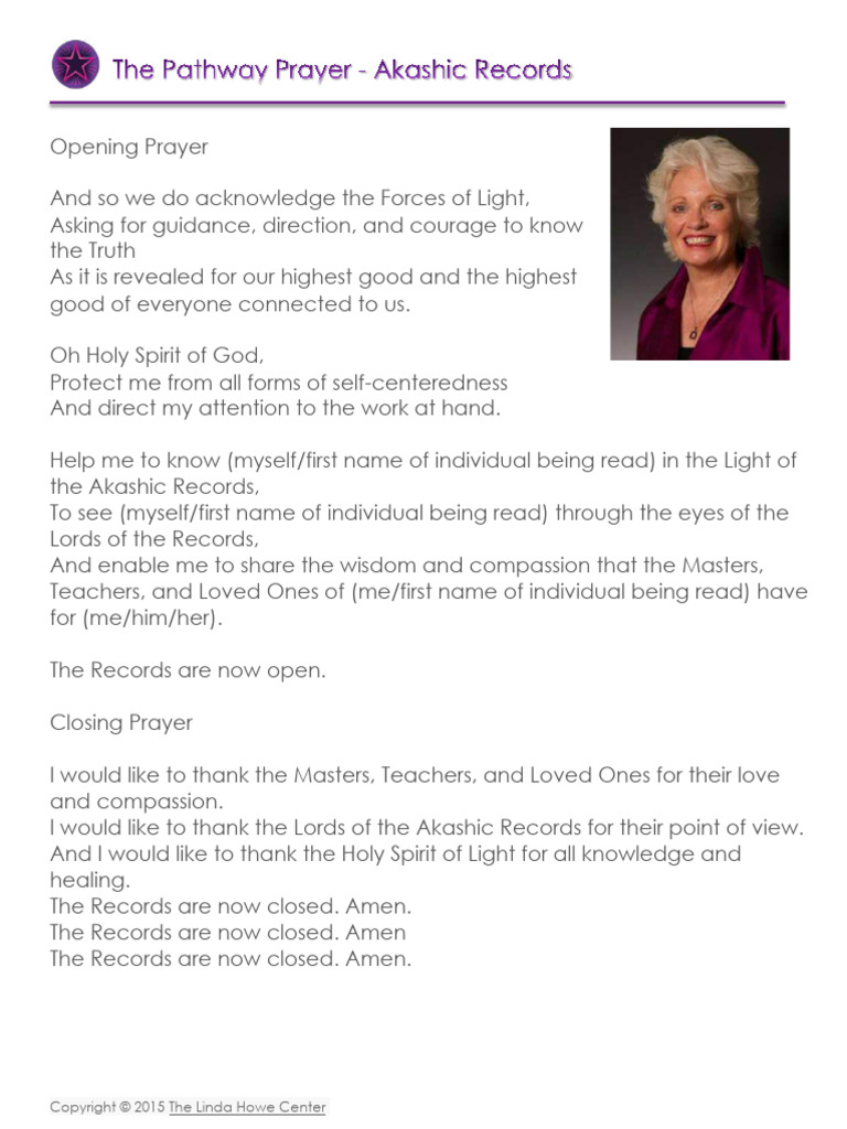 Pathway Prayer - Akashic Records Author Linda Howe | PDF | Self-Improvement