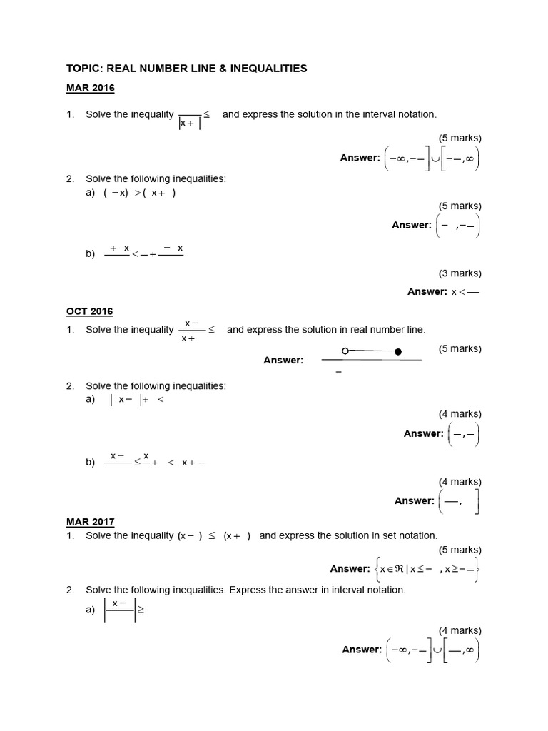 Chapter 1 - Real Number Line & Inequalities | PDF | Inequality ...