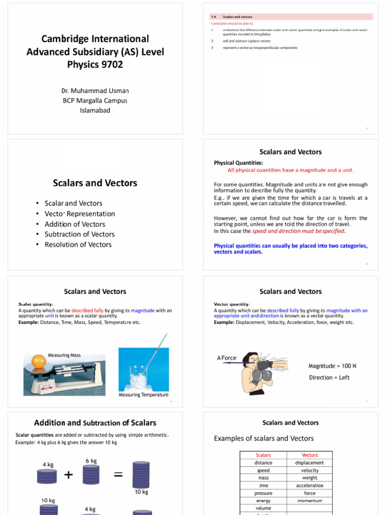 Topic 1.4 Scalars and Vectors Handouts | PDF