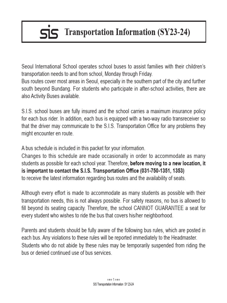 SY23 24TransportationInformation | PDF | Seoul | Land Vehicles
