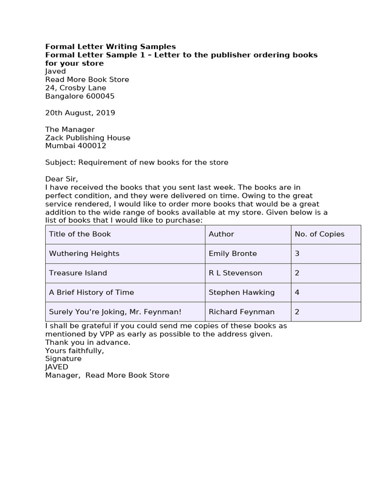 Formal Letter Writing Examples | PDF
