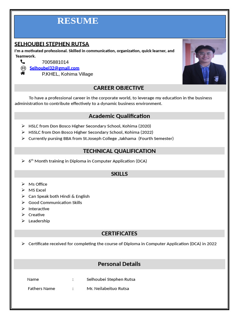 Resume: Selhoubei Stephen Rutsa | PDF