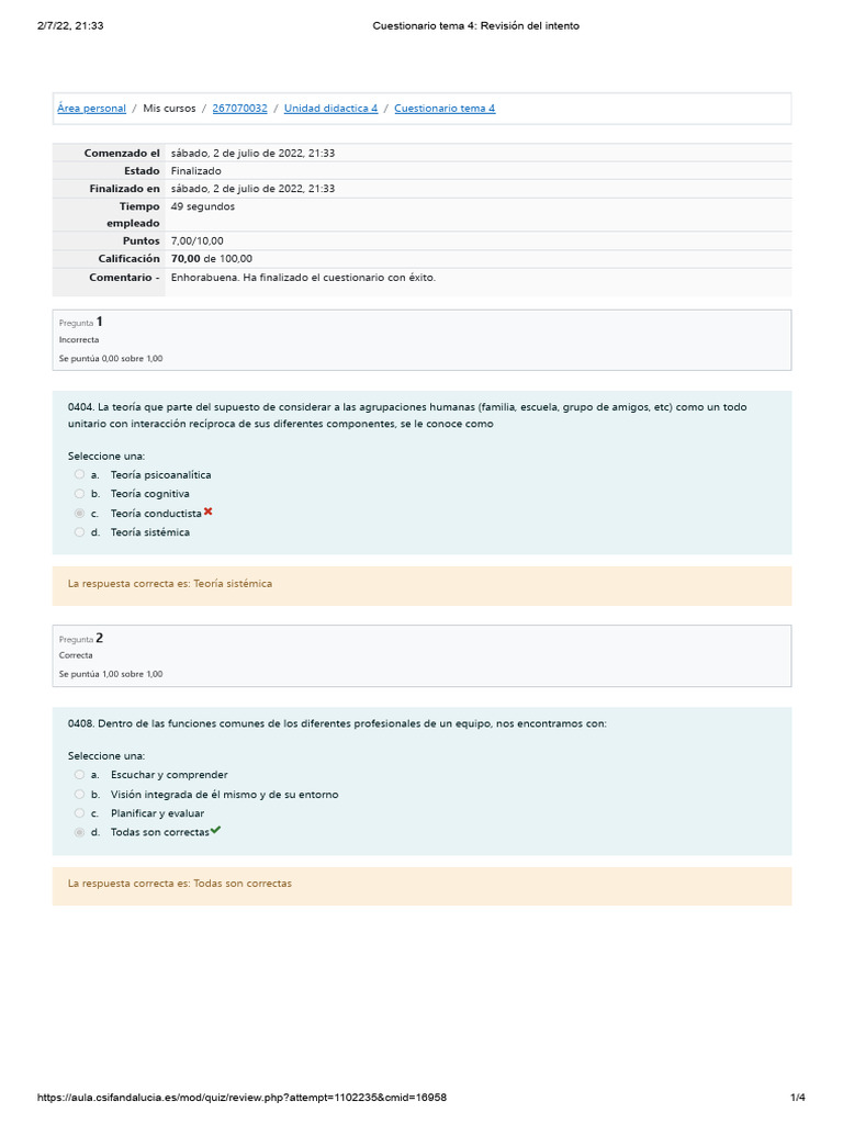 Cuestionario Tema 4 - Revisión Del Intento | PDF | Conceptos psicologicos | Ciencias del ...