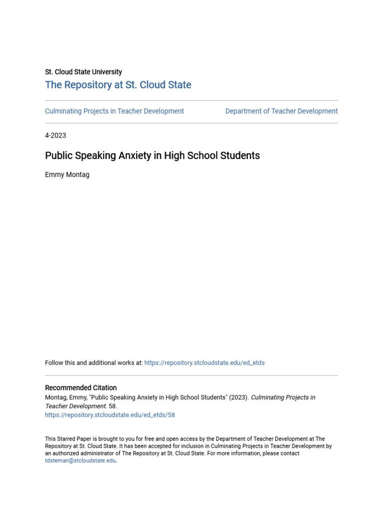 High School Public Speaking Anxiety | PDF | Anxiety | Emotions