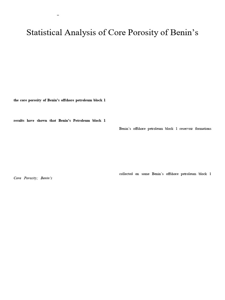 Statistical Analysis of Core Porosity of Benin's Offshore Coastal ...