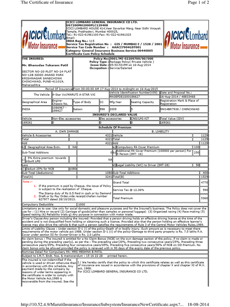 Car Insurance Certificate | PDF | Insurance | Liability Insurance