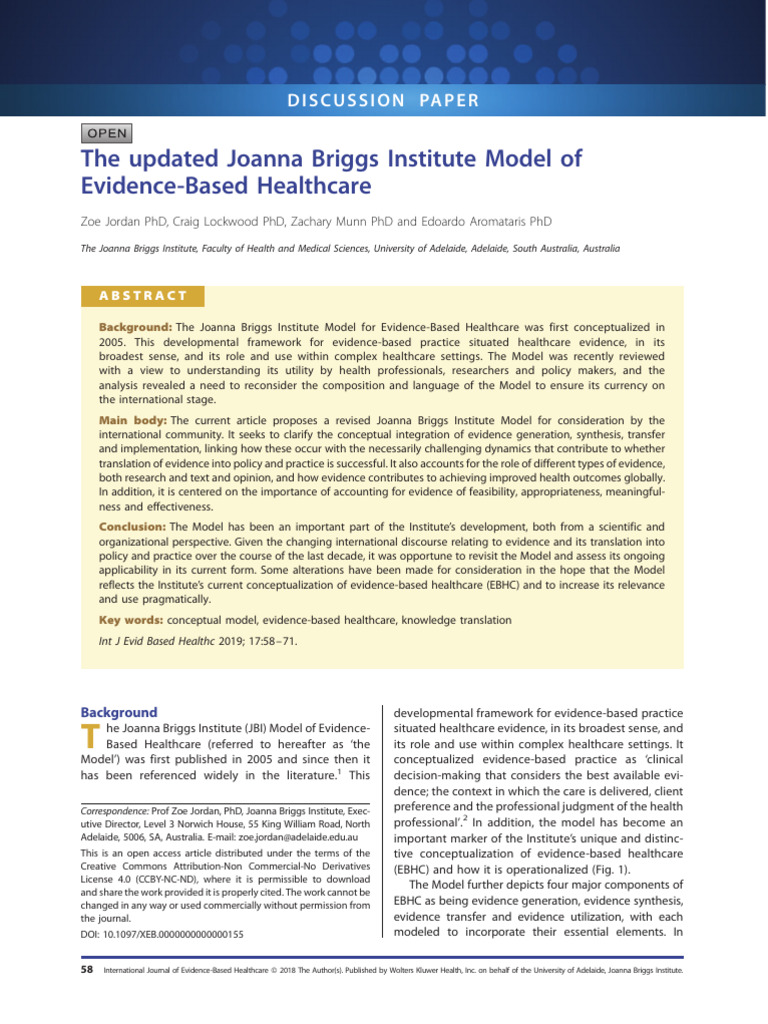 The Updated Joanna Briggs Institute Model of.8 | PDF | Evidence ...
