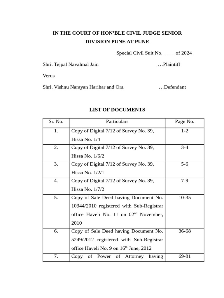 In The Court of Hon'Ble Civil Judge Senior Division Pune at Pune | PDF