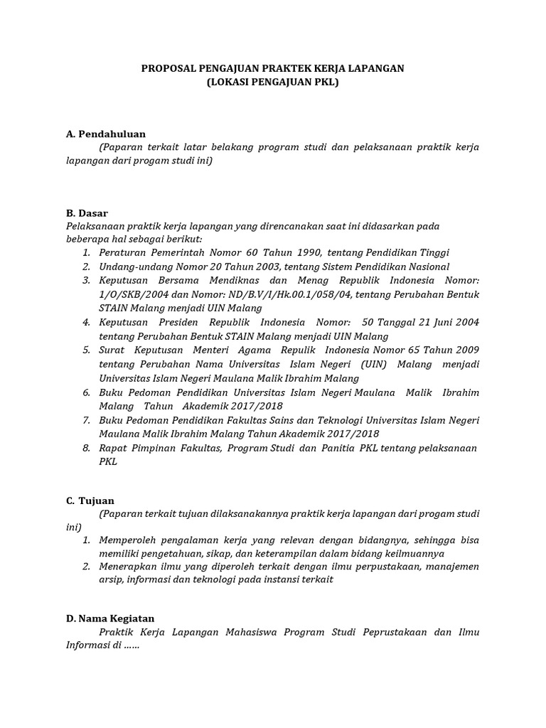 Template Proposal PKL | PDF | Sains & Matematika