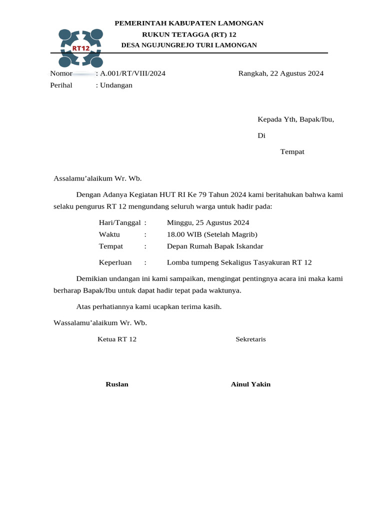 Surat_Undangan_Rapat_RT | PDF
