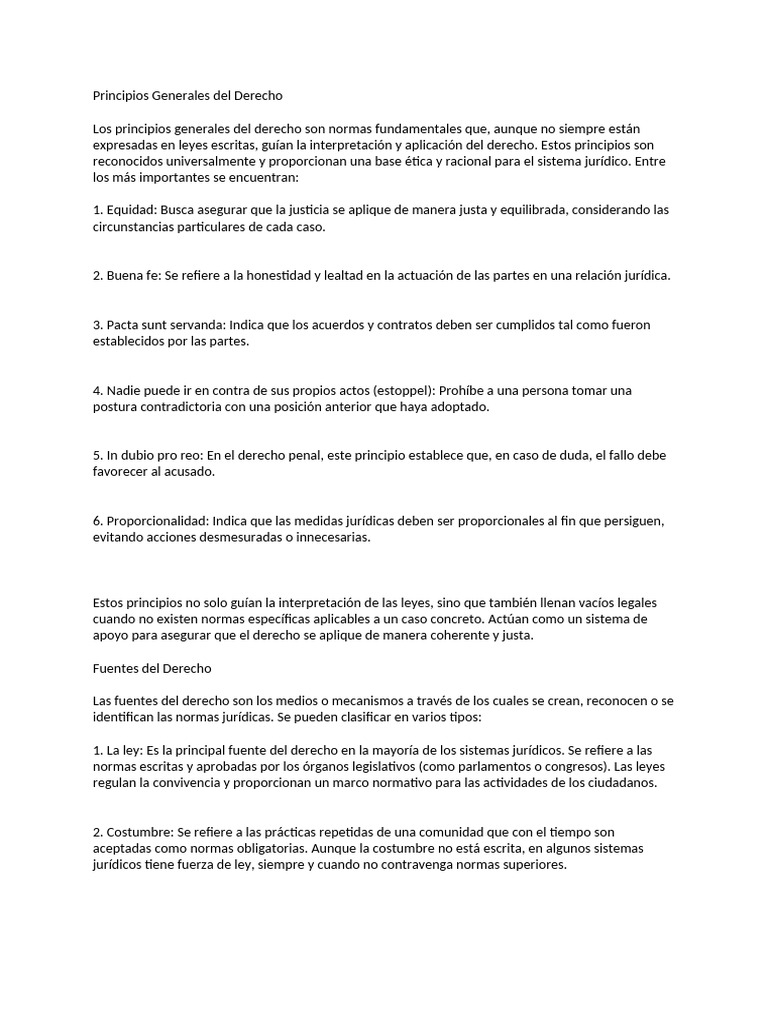 Principios Generales Del Derecho Pdf Fuentes Del Derecho Caso De Ley