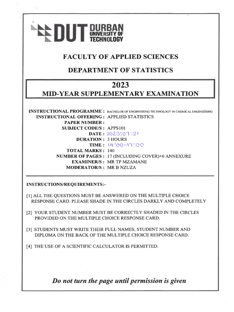 2023 Mid Year Supp QP Applied Statistics Apps101 | PDF
