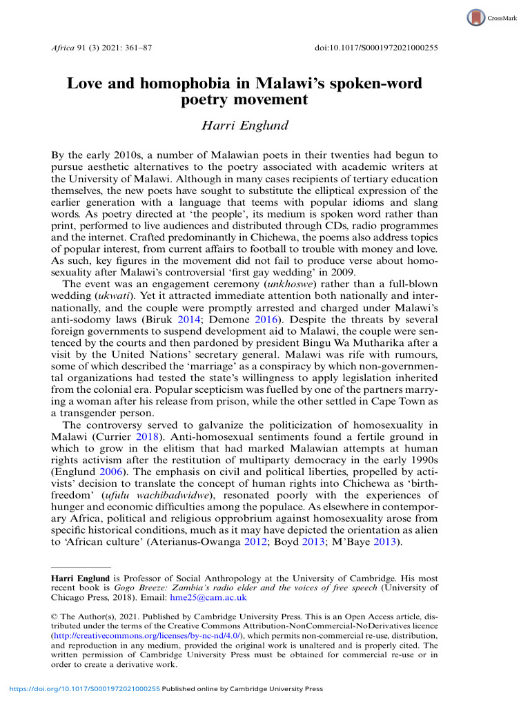 Love and Homophobia in Malawis Spoken Word Poetry Movement | PDF ...