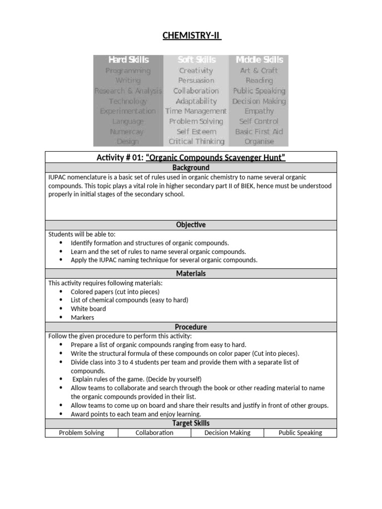 Activity#01 Chemsitry-II | PDF | Wellness