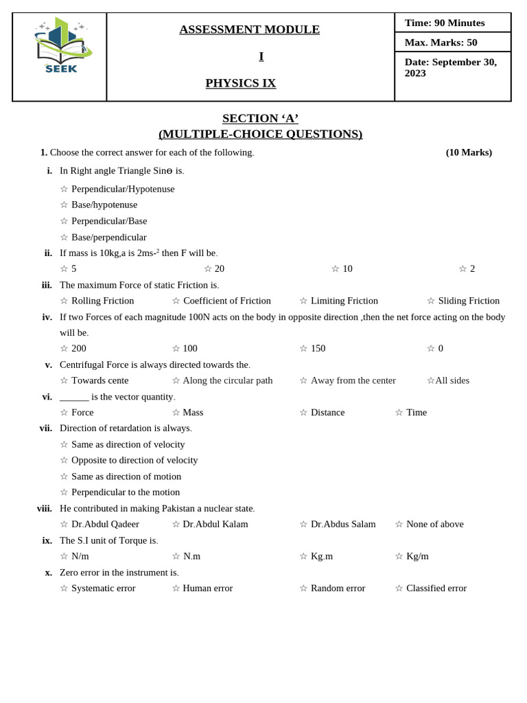 Physics IX Module I | PDF | Force | Newton's Laws Of Motion