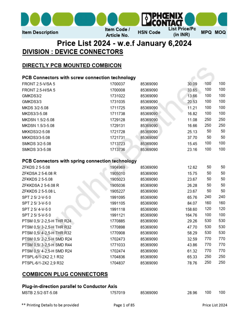Phoenix NTact Connectors Price List 2024 | PDF | Electrical Connector ...