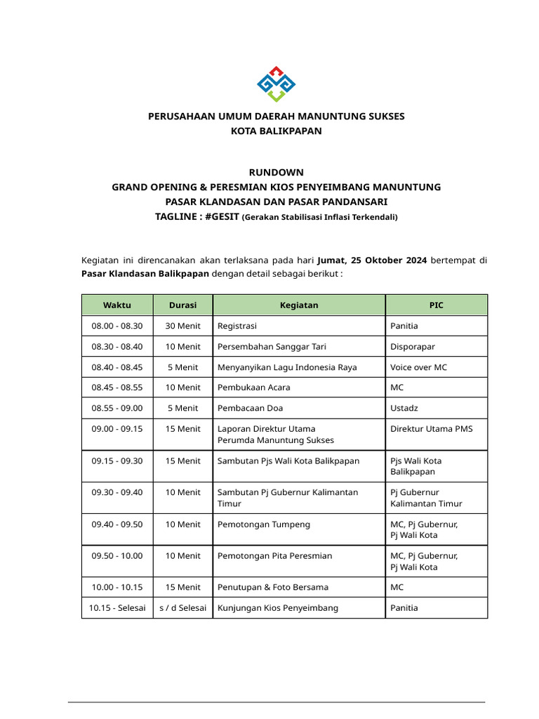 Rundown Grand Opening Kios Penyeimbang Klandasan Rev.01-1 | PDF