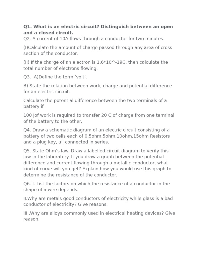 Electricity Worksheet No1 | PDF