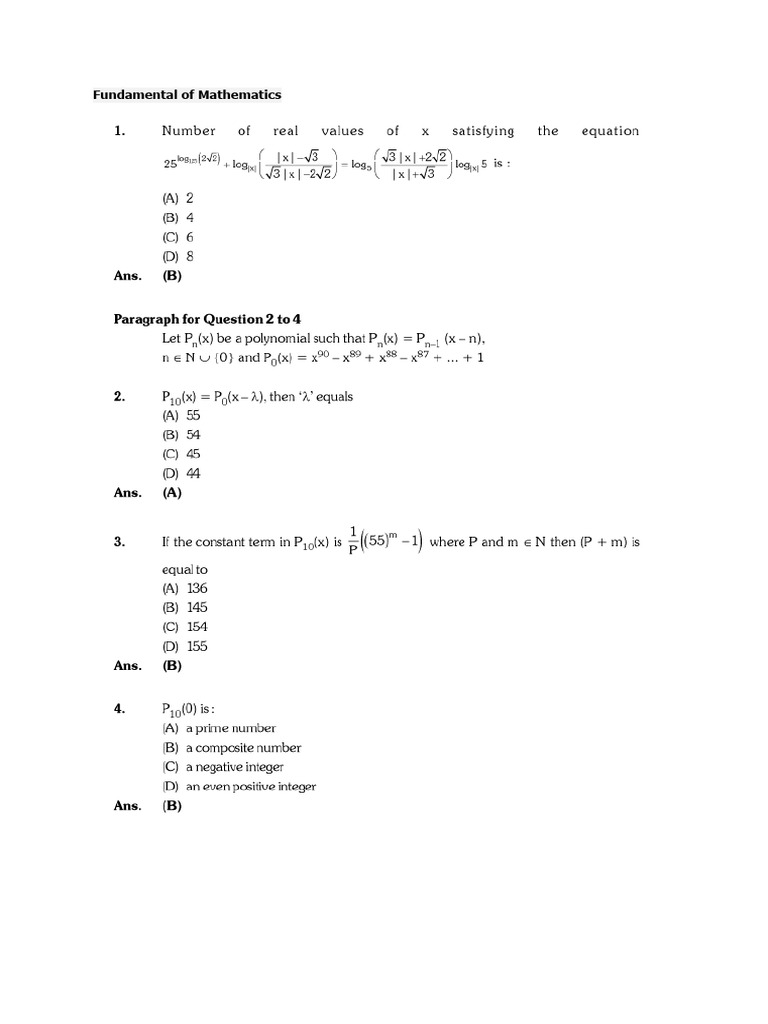 Maths Algebra QB | PDF