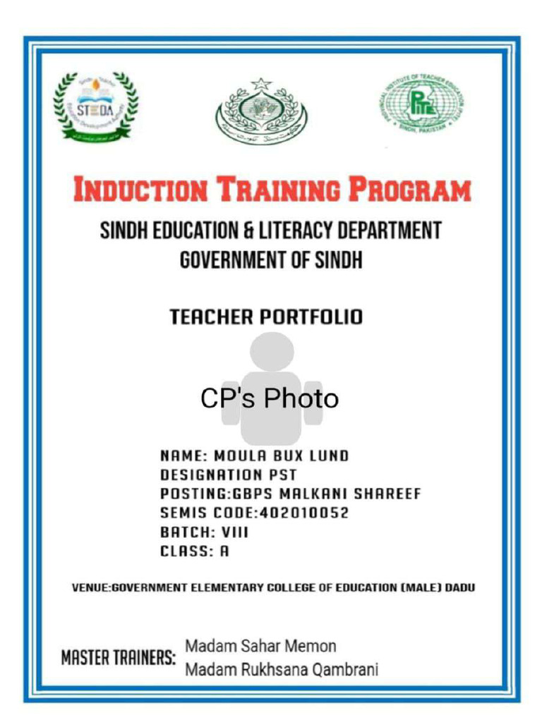Front Page For Induction Training | PDF