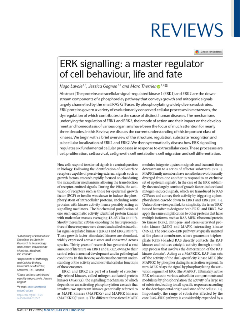 ERK Signalling A Master Regulator of Cell Behaviour, Life and Fate | PDF | Mitogen Activated ...