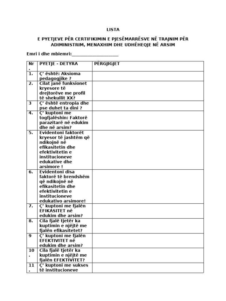 100 Pyetje - Pjesa I | PDF